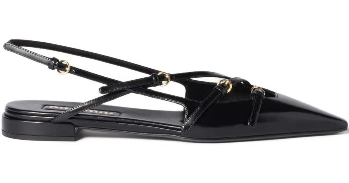 Miu Miu Buckled Slingback Flat Pumps in Black | Lyst