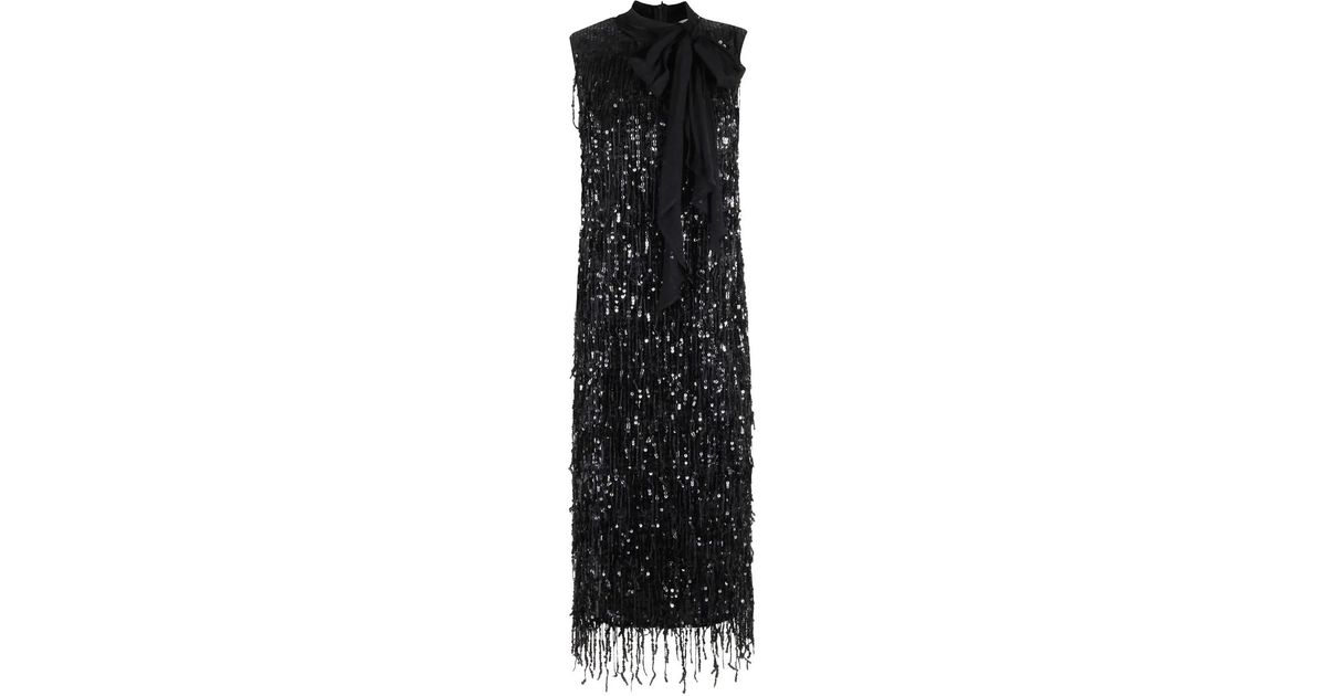 Isabelle Blanche Sequinned Fringed Midi Dress in Black | Lyst UK