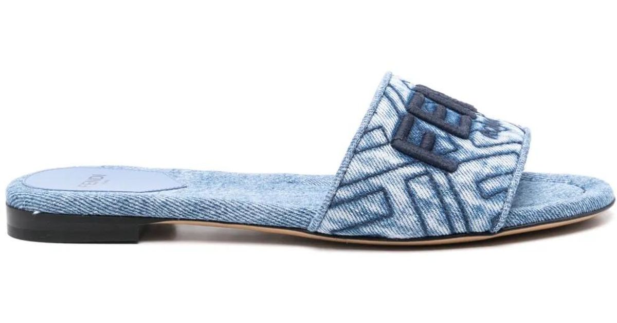 Fendi Signature Denim Sandal in Blue | Lyst