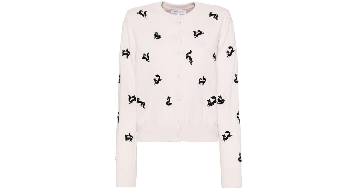 Maison Kitsuné Fancy Fox Embroidered Cardigan in Natural | Lyst