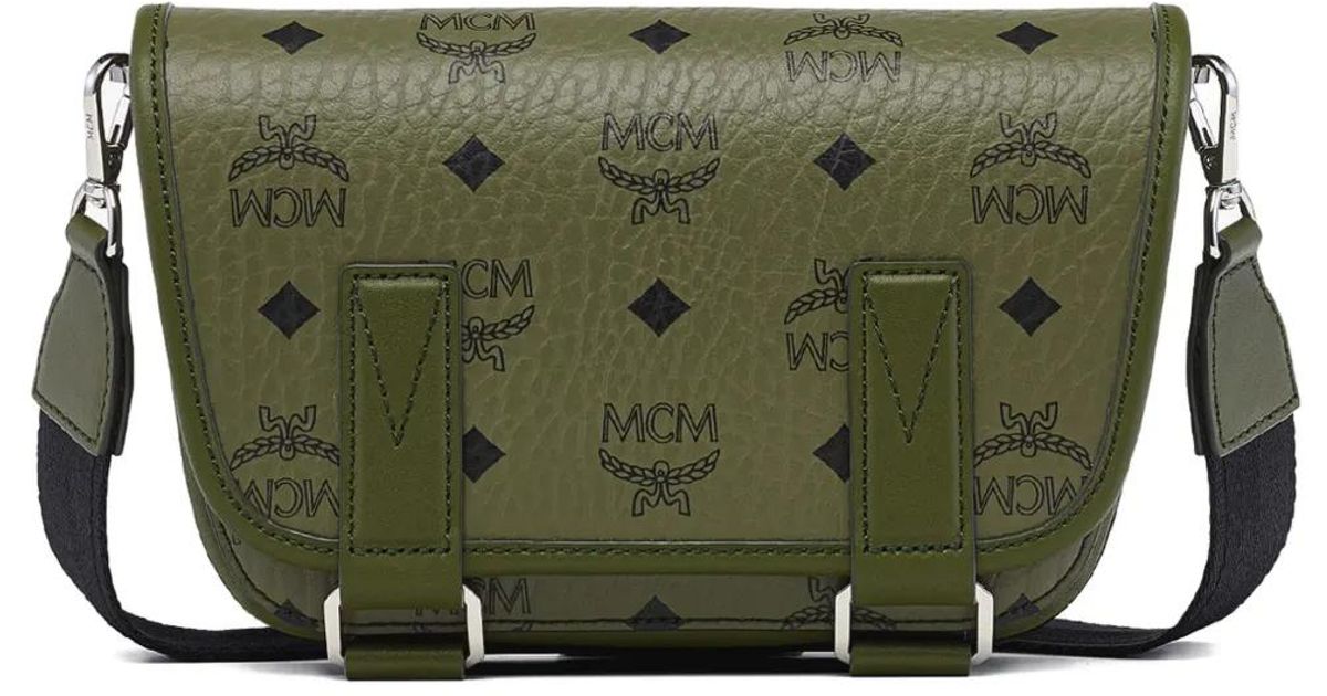 MCM Mini Aren Visetos Monogram Messenger Bag in Green | Lyst