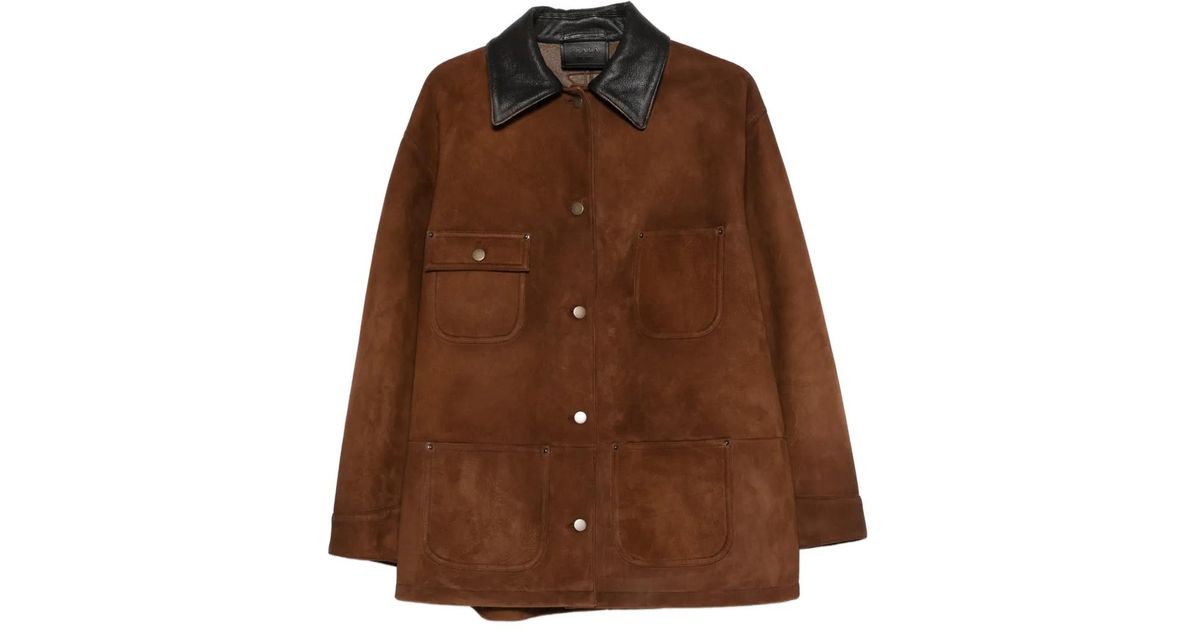 Prada Logo-Detail Suede Jacket in Brown | Lyst UK