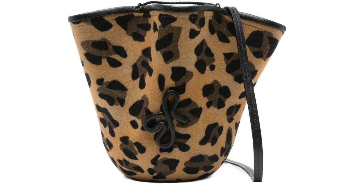 Ruslan Baginskiy Leopard-Print Ruffled Bucket Bag in Black | Lyst