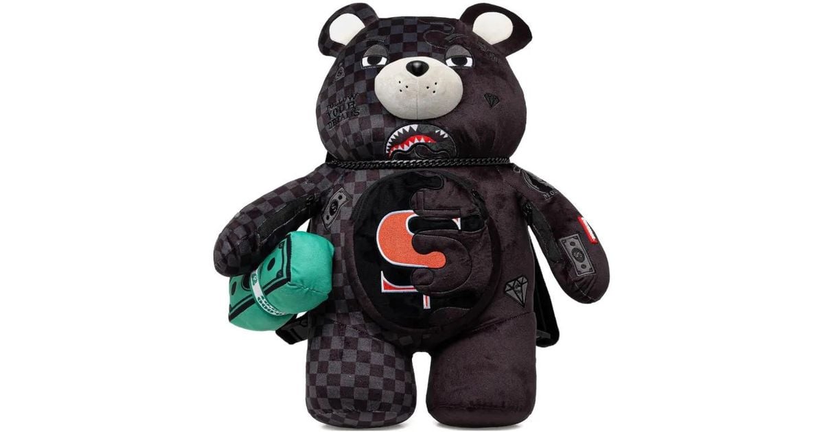 Sprayground Large Unfinished Shark Teddy Bear Check-Pattern Backpack in ...