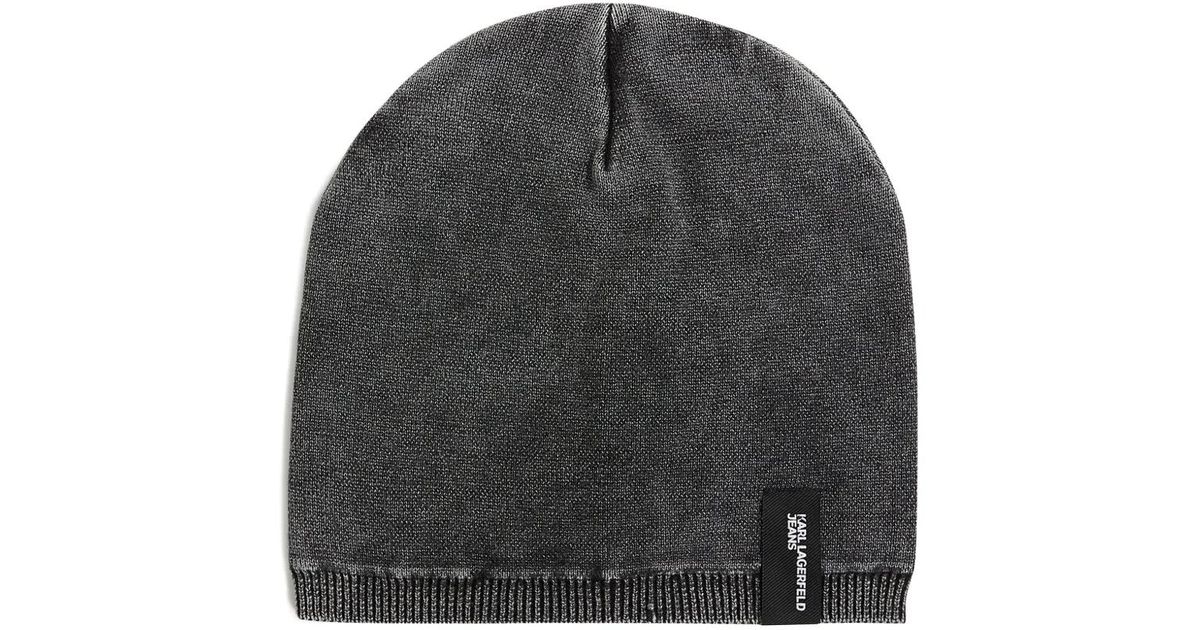 Karl Lagerfeld Logo-Patch Beanie Hat in Grey | Lyst UK