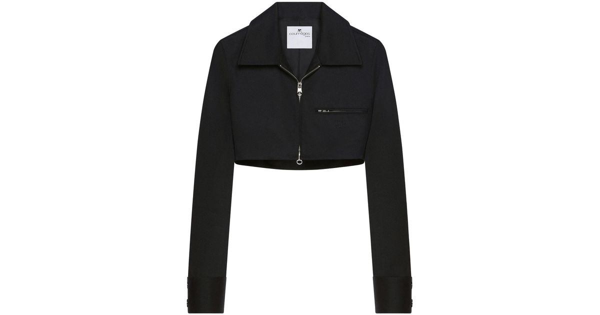 Courreges Logo-Embellished Cropped Jacket in Black | Lyst