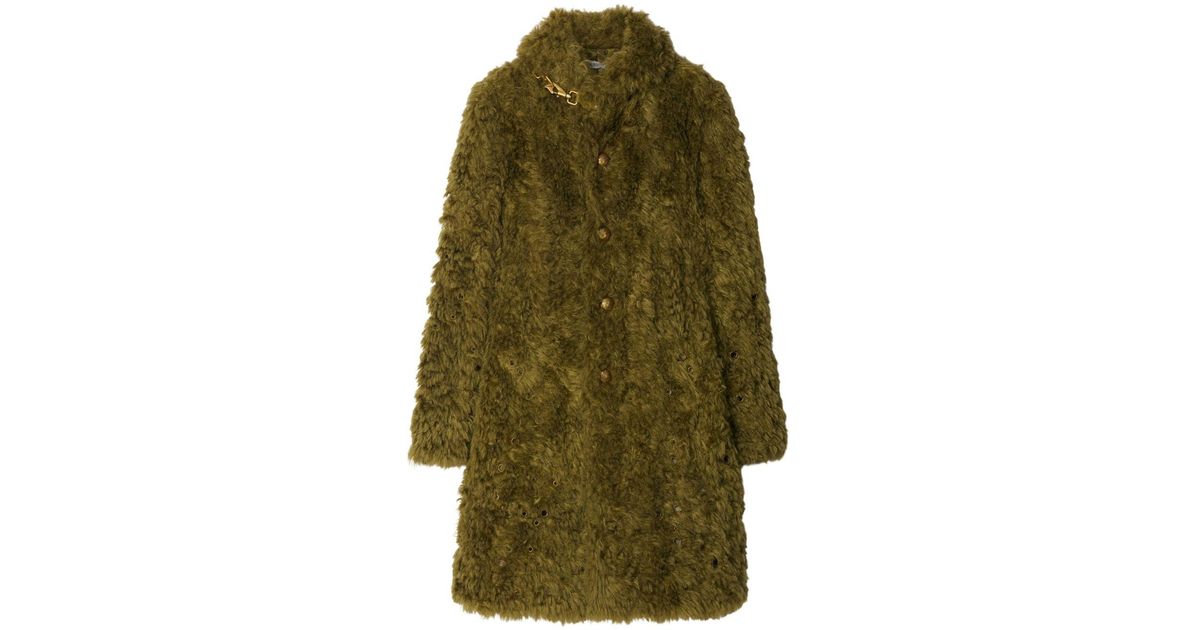 Burberry Faux-Fur Coat in Green | Lyst