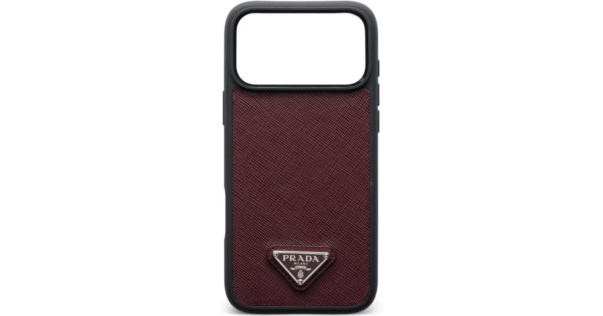 Prada Triangle-Logo Leather Iphone 17 Pro Max Case in Purple for Men ...