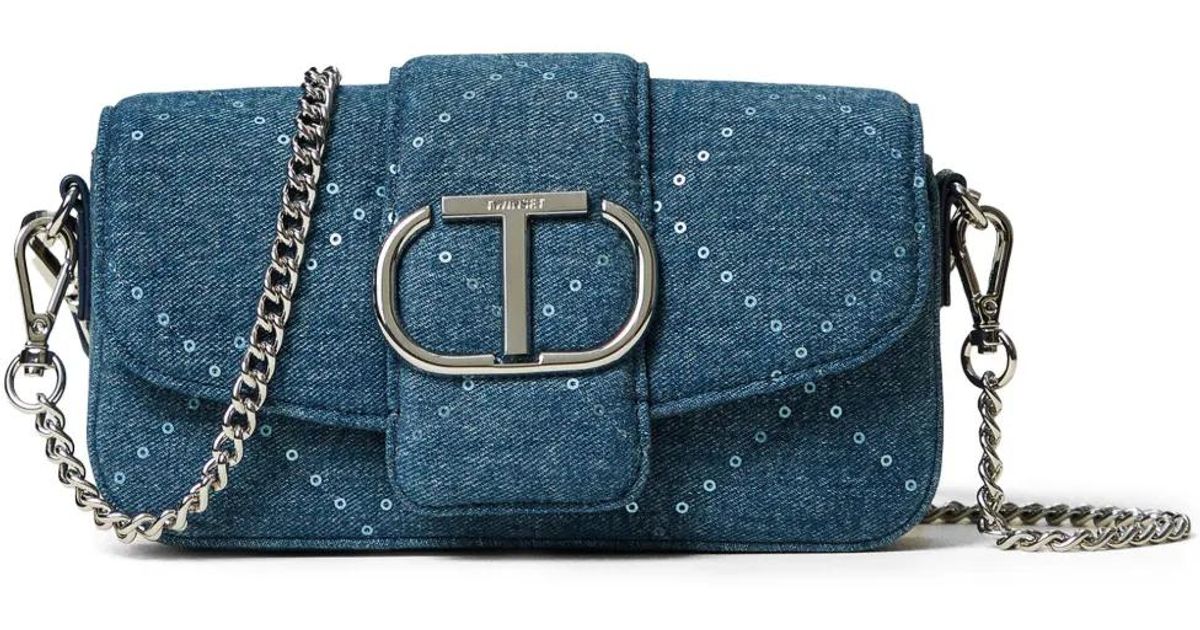 Twinset Oval T Denim Cross Body Bag in Blue | Lyst