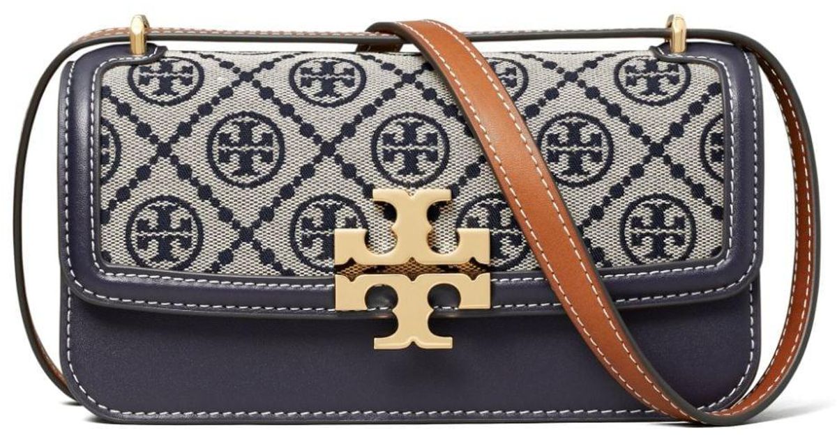 Tory Burch Small Eleanor T Monogram E/W Shoulder Bag in Gray | Lyst