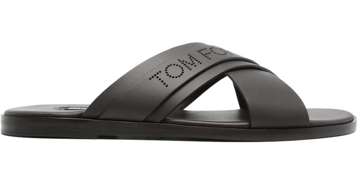 Tom Ford Logo-Perforated Slides in Black for Men | Lyst