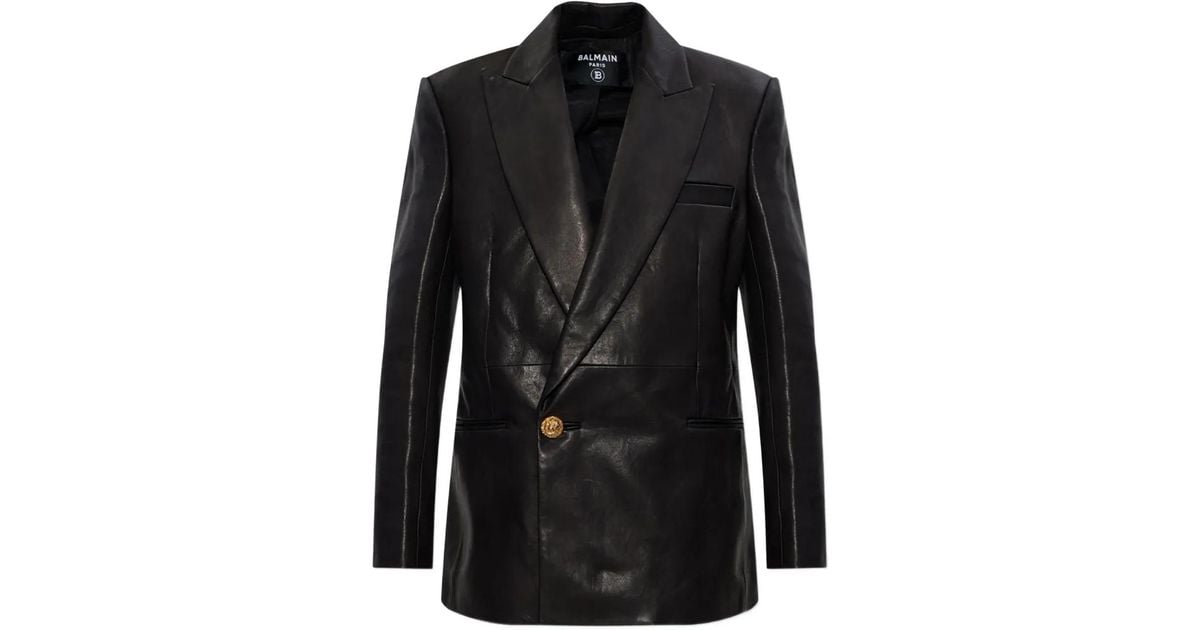 Balmain Lion-Button Leather Jacket in Black | Lyst UK