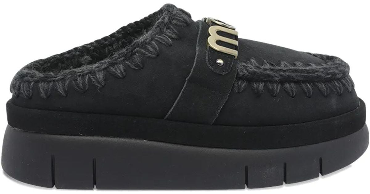 Mou Logo Round-Toe Mules in Black | Lyst UK