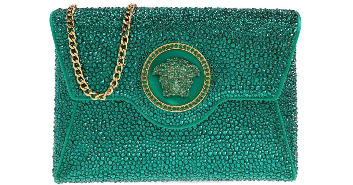 Versace Stud-Embellished Clutch Bag in Green | Lyst