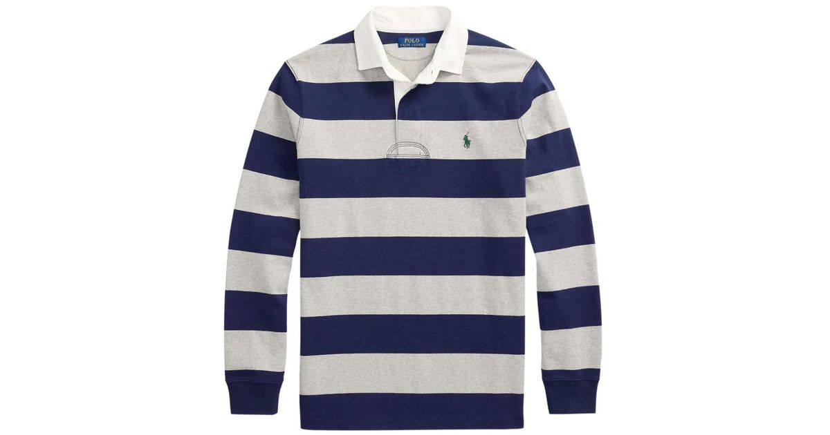 Polo Ralph Lauren The Iconic Rugby Striped Long-Sleeves Polo Shirt in Blue for Men | Lyst