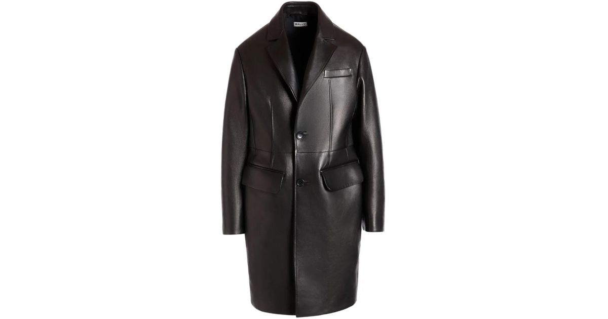 Bally Buttoned Lambskin Leather Coat in Black for Men | Lyst