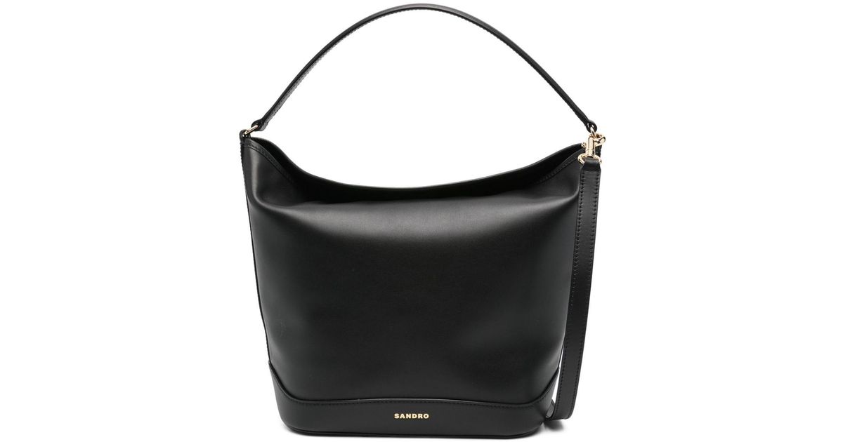 Sandro Logo-Print Bucket Bag in Black | Lyst