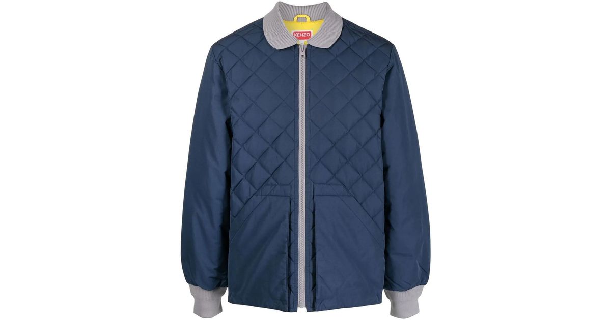 KENZO Two-Tone Diamond-Quilt Jacket in Blue for Men | Lyst UK