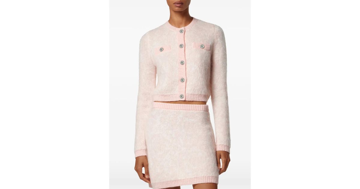 Versace Mohair Knit Cardigan in Natural | Lyst UK