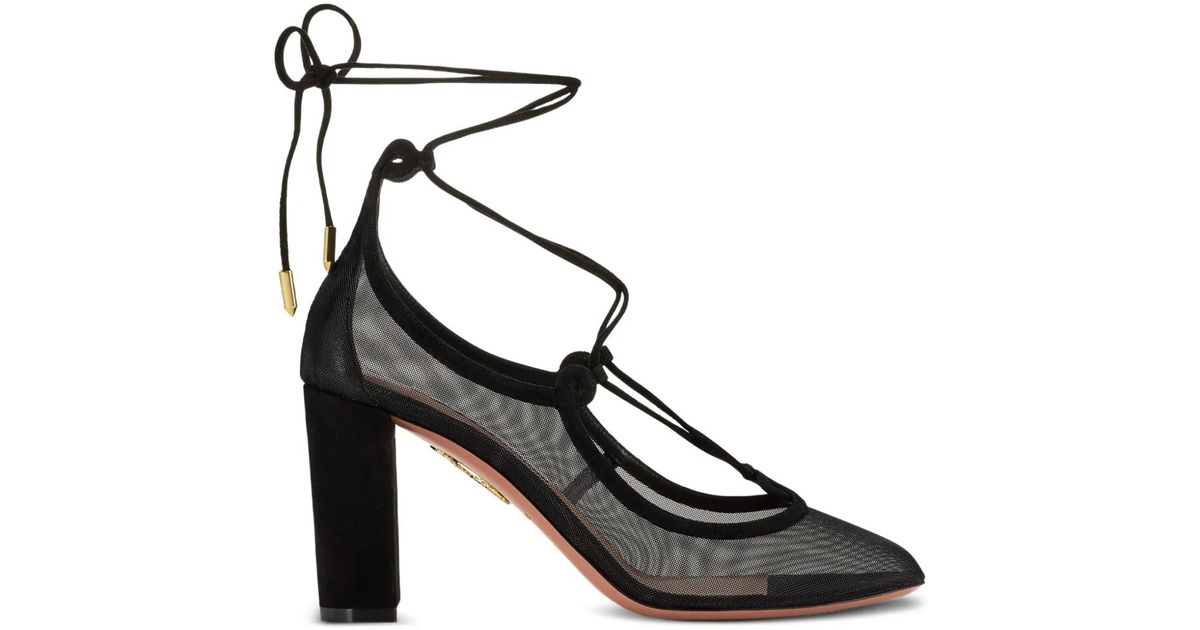 Aquazzura 85Mm Che Bella Lace-Up Pumps in Black | Lyst