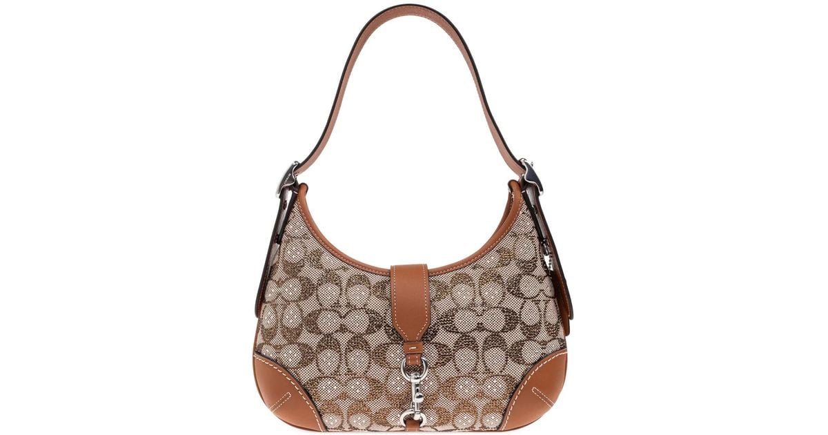 COACH Hamptons Hobo Crystal-Embellished Shoulder Bag in Brown | Lyst UK