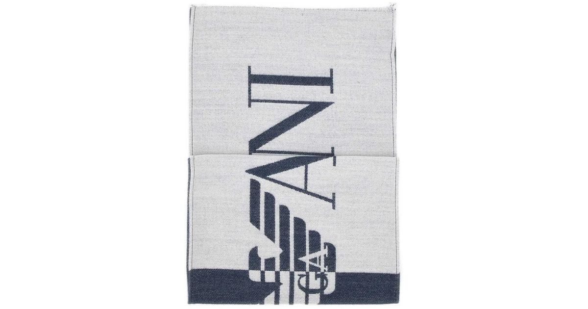 Emporio Armani Logo-Embellished Fringed Scarf in Grey for Men | Lyst UK