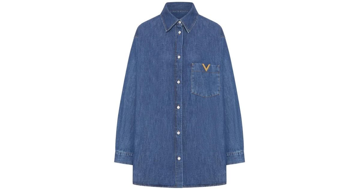 Valentino Garavani Logo-Detail Denim Shirt in Blue | Lyst UK
