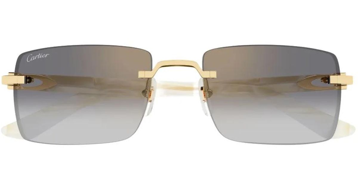 Cartier Rectangle-Frame Sunglasses in Metallic | Lyst