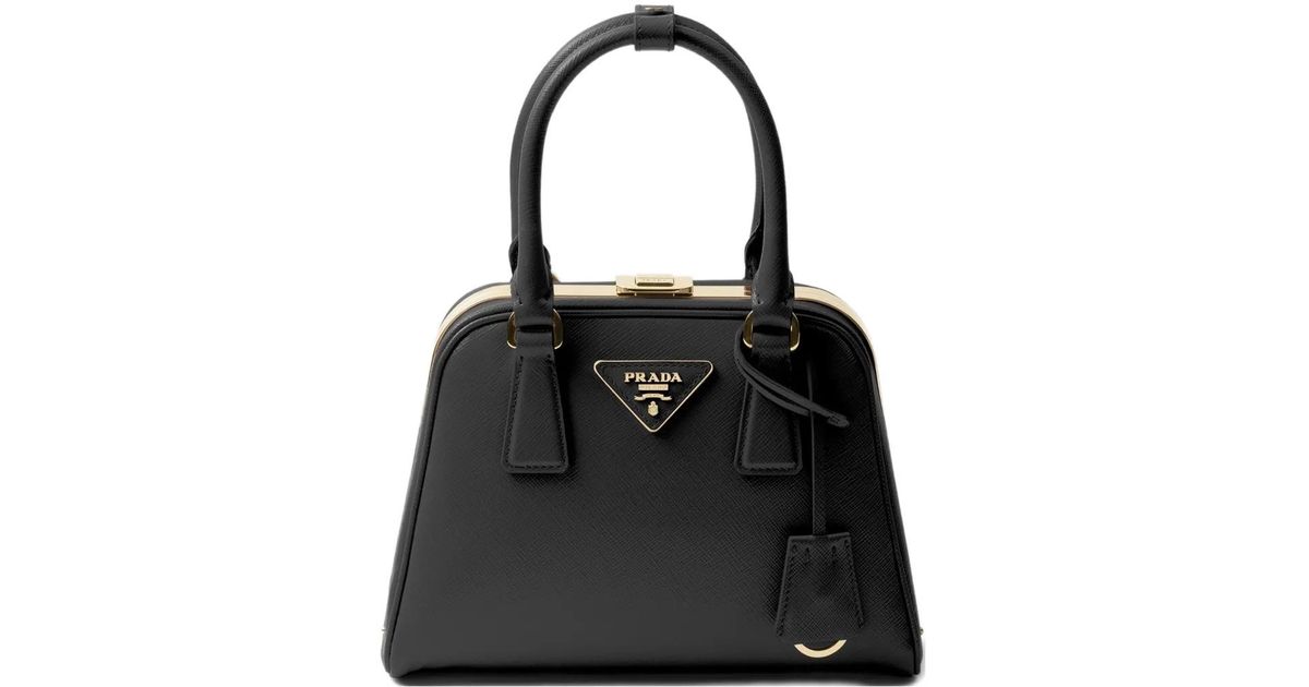 Prada Pyramid Leather Tote Bag in Black | Lyst UK