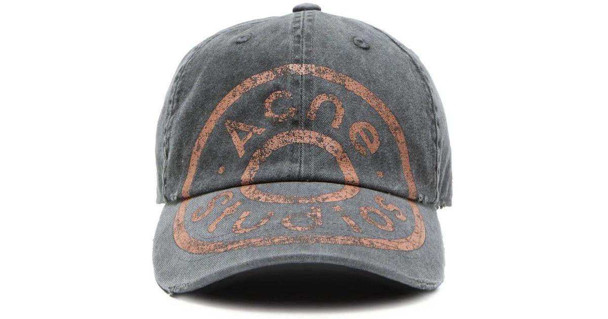 Acne Studios Logo-Print Cap in Gray | Lyst