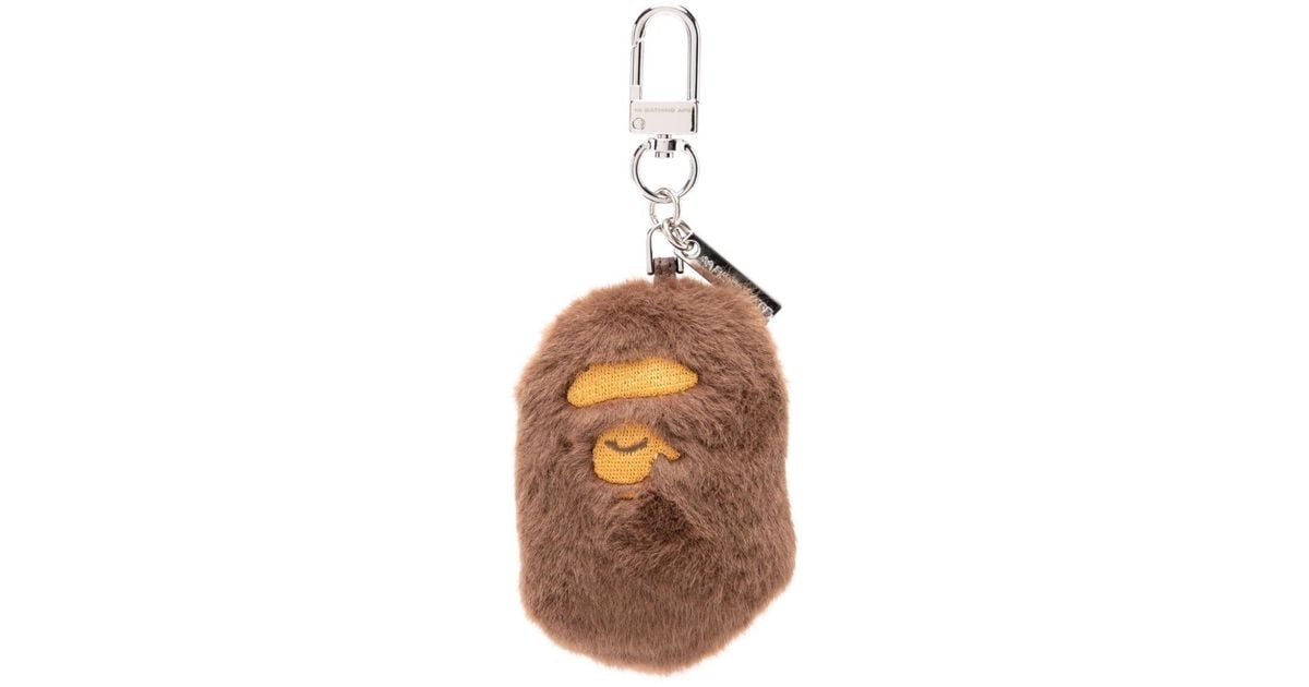 A Bathing Ape Ape Head Faux Fur Keychain in Brown for Men | Lyst