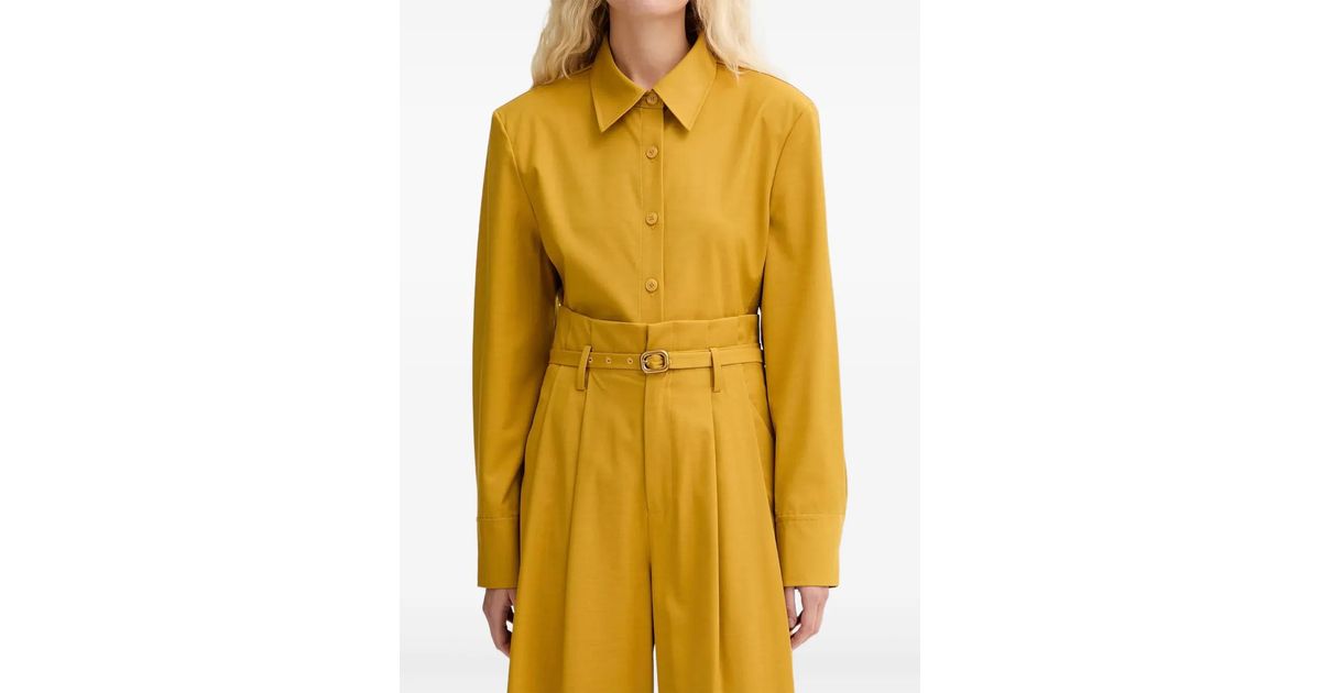 Isabelle Blanche Button-Up Classic-Collar Shirt in Yellow | Lyst