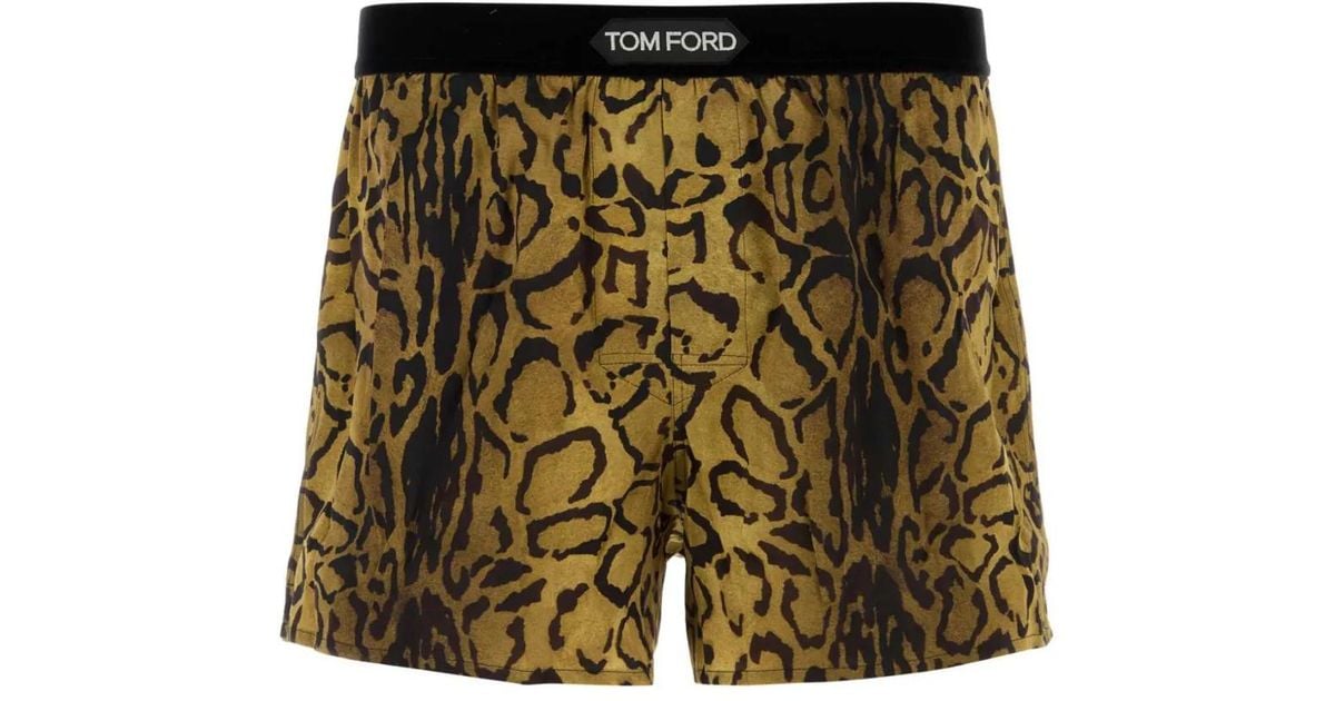 Tom Ford Leopard-Print Satin Boxers in Brown for Men | Lyst