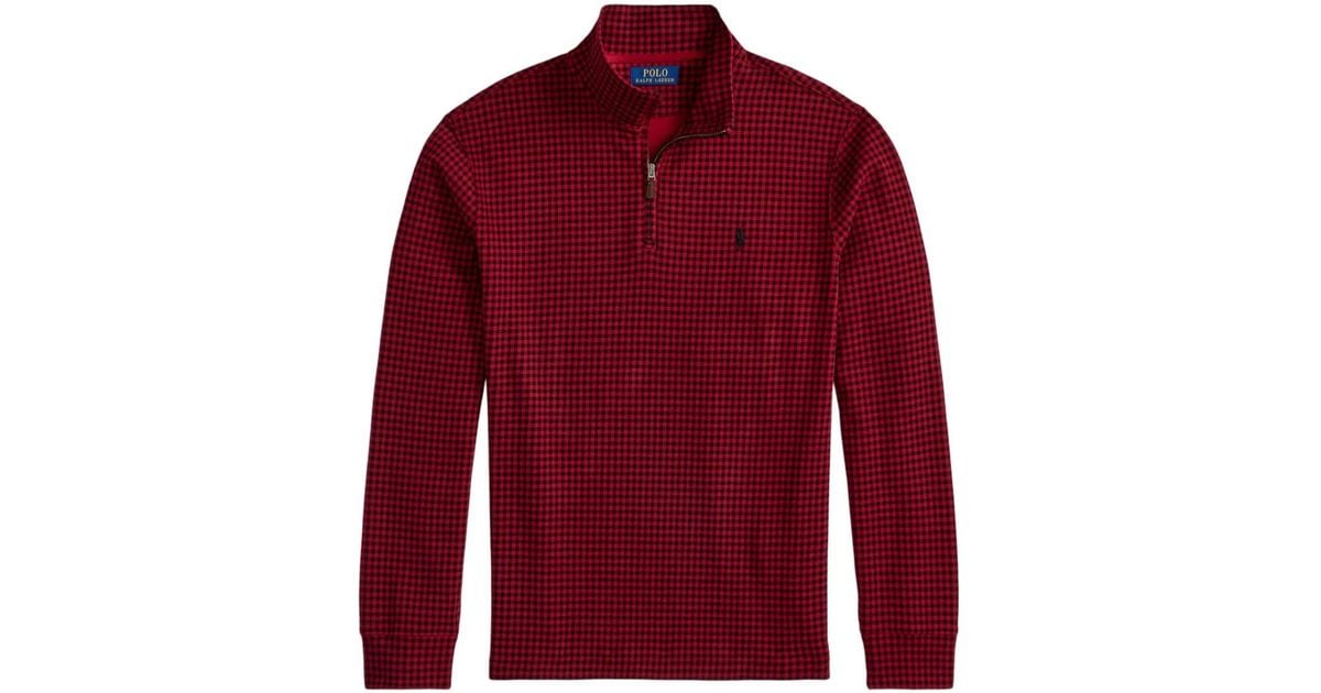 Polo Ralph Lauren Checked Estate-Rib Quarter-Zip Pullover in Red for ...