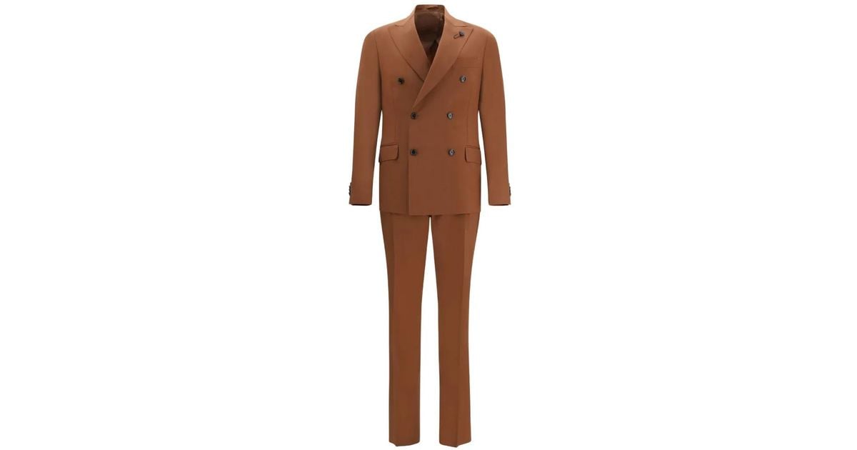 Lardini Iconic Double-Breasted Suit in Brown for Men | Lyst