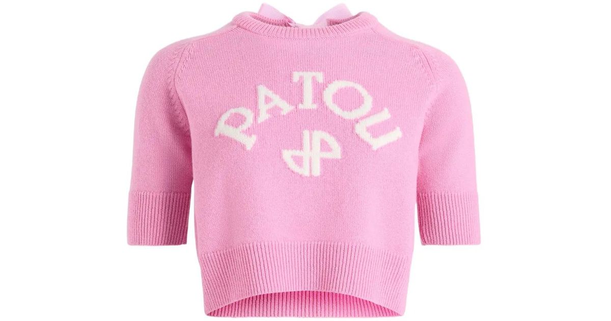 Patou Logo-Intarsia Ribbon-Detailed Sweater in Pink | Lyst