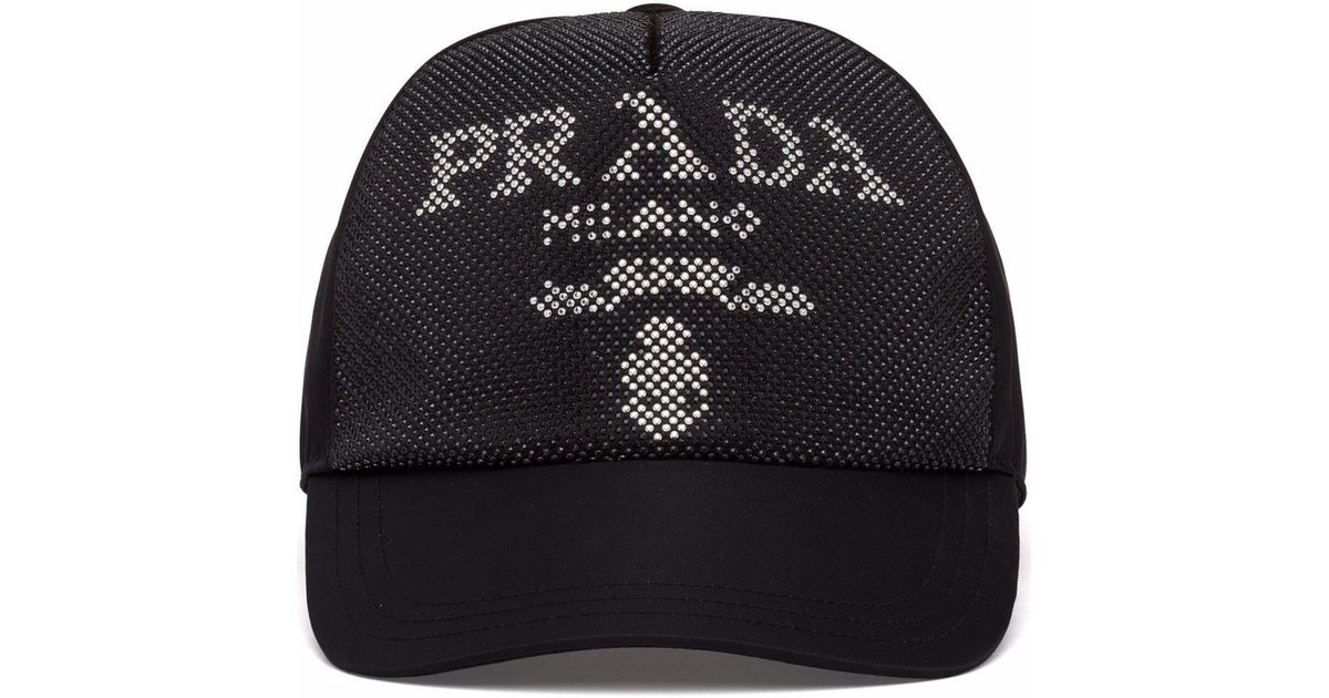 Prada Synthetic Studded Re-nylon Baseball Cap in Black for Men - Lyst