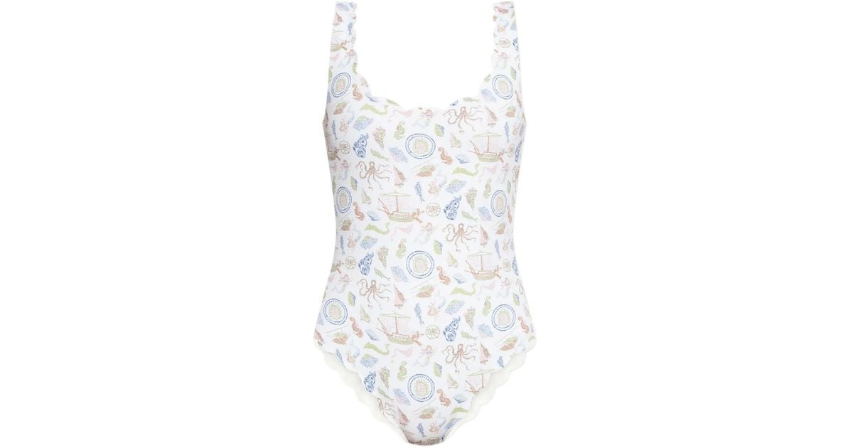 Marysia Swim Palm Springs Scallop-Edge Swimsuit in White | Lyst UK