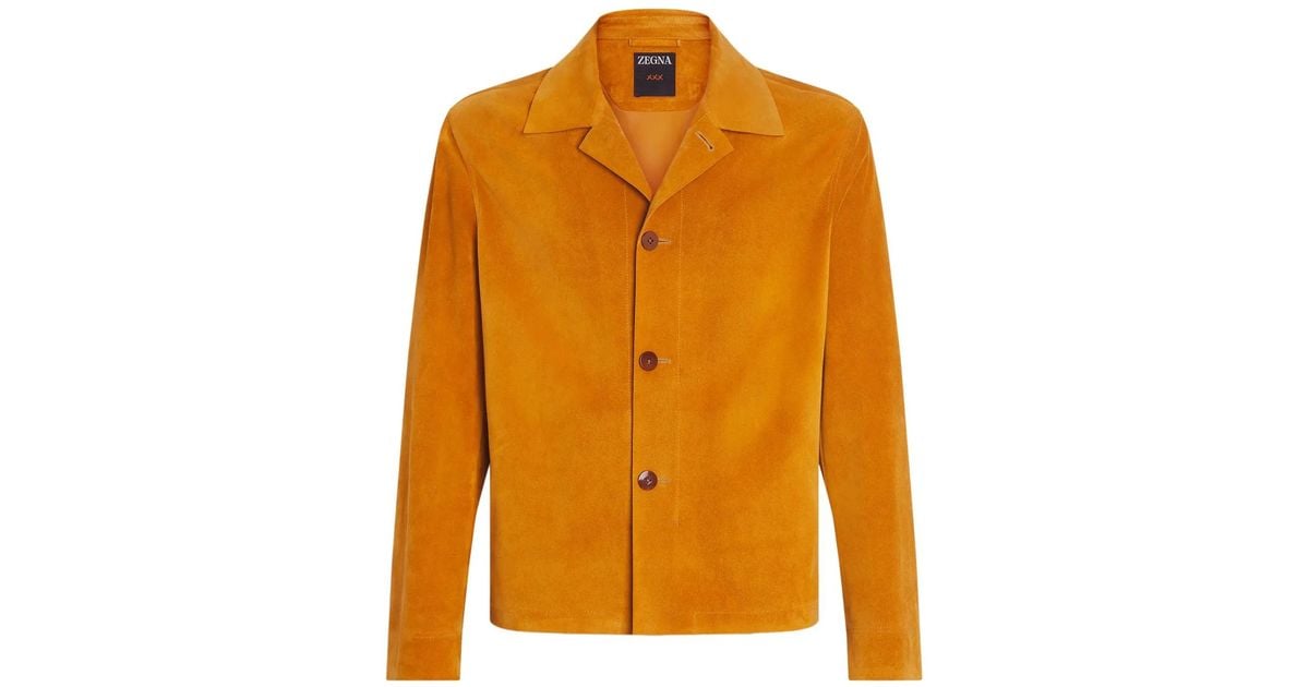 ZEGNA Button-Up Suede Jacket in Orange for Men | Lyst