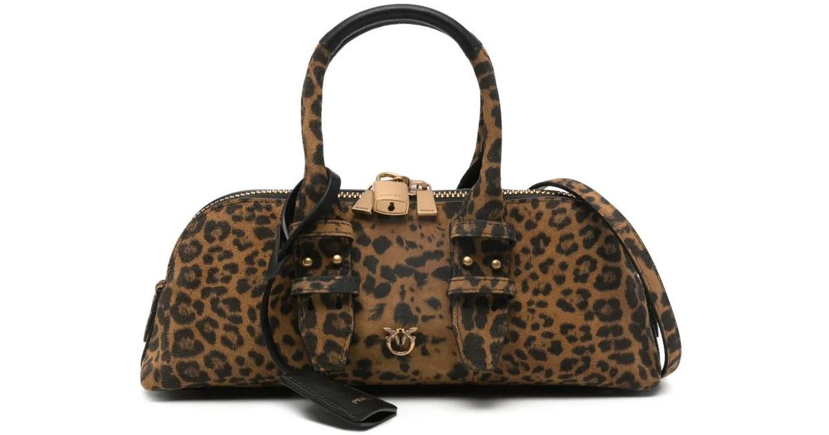Pinko Leopard-Print Padlock Tote Bag in Brown | Lyst UK