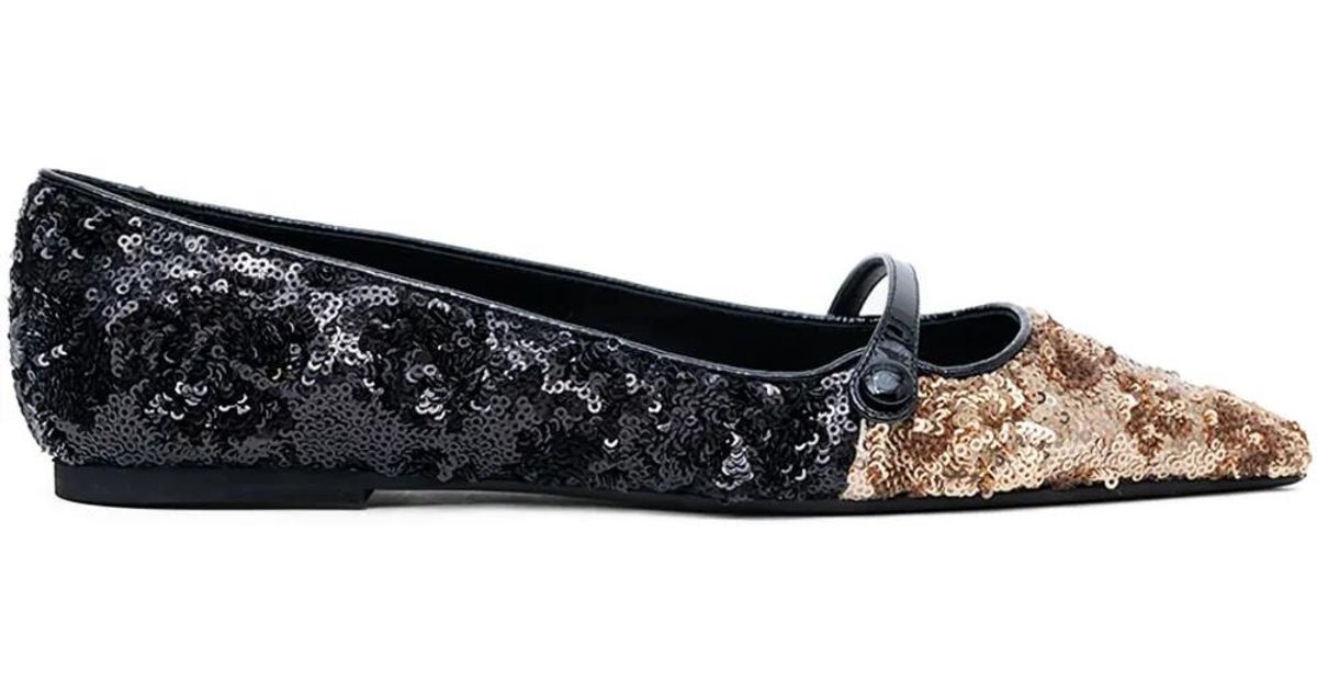 N°21 Sequin-Embellished Ballet Flats in Black | Lyst