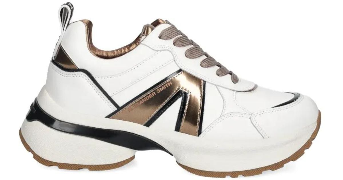 Alexander Smith Victoria Metallic-Trim Sneakers in White | Lyst UK