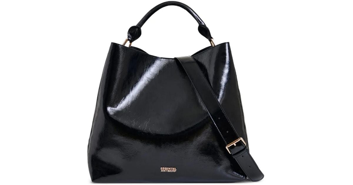 Essentiel Antwerp Rolled-Handle Gloss Shopper Bag in Black | Lyst