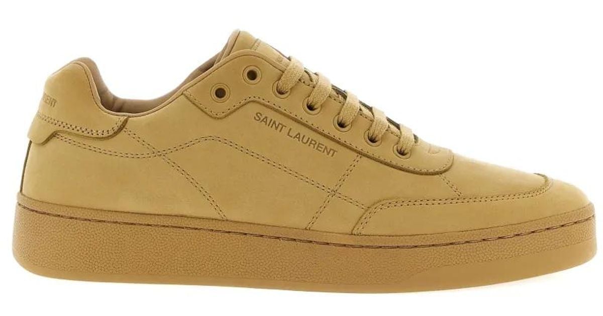 Saint Laurent Debossed-Logo Sneakers in Natural for Men | Lyst UK