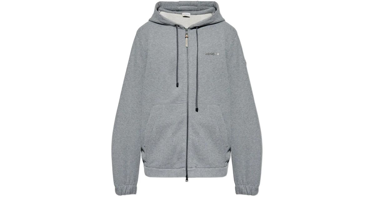 Moncler Leather-Logo Ziip-Up Hoodie in Grey for Men | Lyst UK