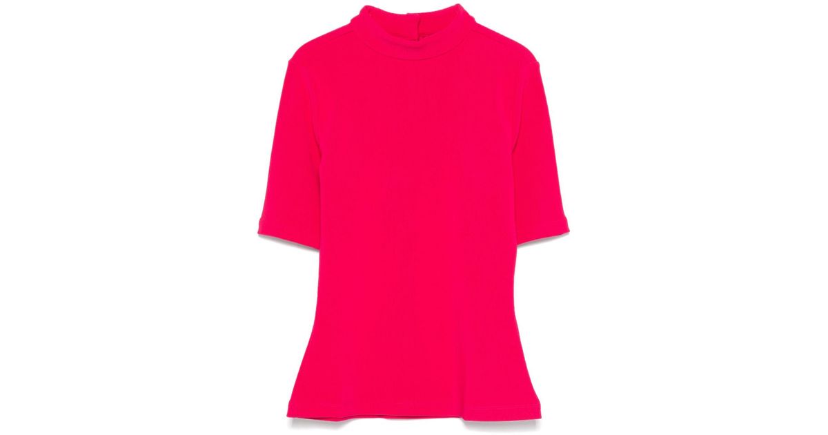 HUGO Mock-Neck Ribbed Top in Pink | Lyst