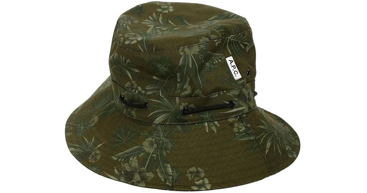 A.P.C. Floral-Print Drawstring Bucket Hat in Green for Men | Lyst UK