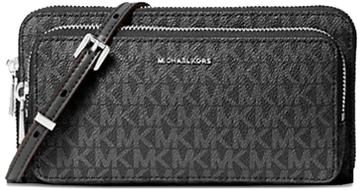 Michael Kors Monogram-Pattern Cross Body Bag in Black | Lyst