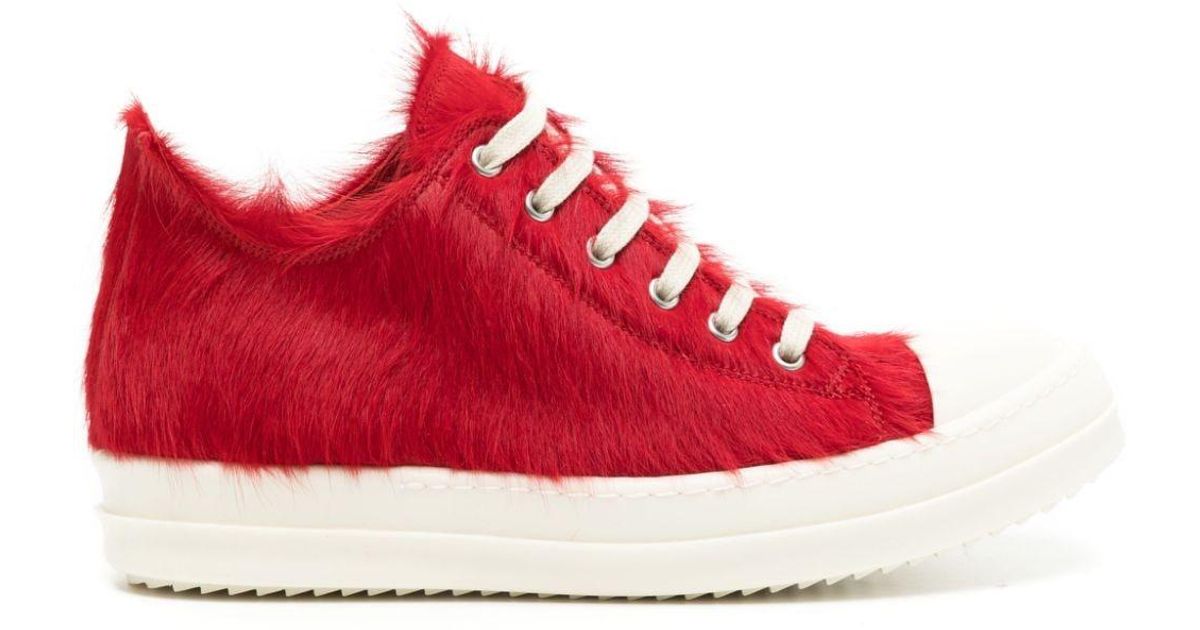 Rick Owens Fur-design Sneakers in Red | Lyst