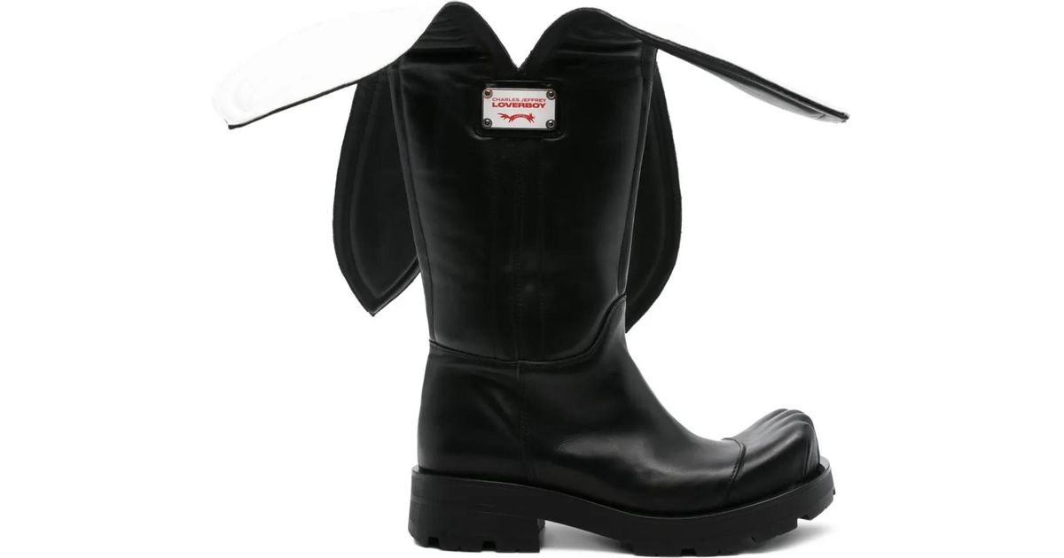 Charles Jeffrey 45Mm Leather Flap Boots in Black | Lyst UK